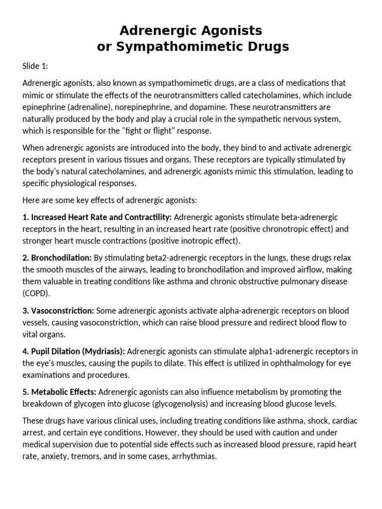 Adrenergic Agonists | PDF