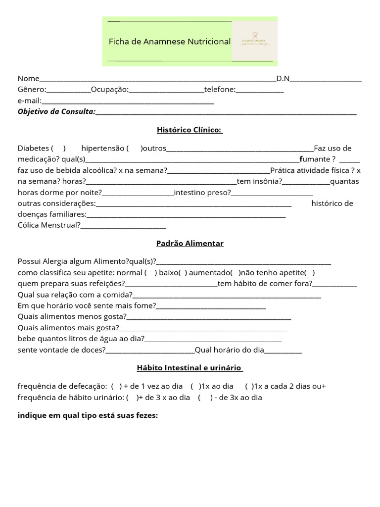 Anamnese Nutricional | PDF