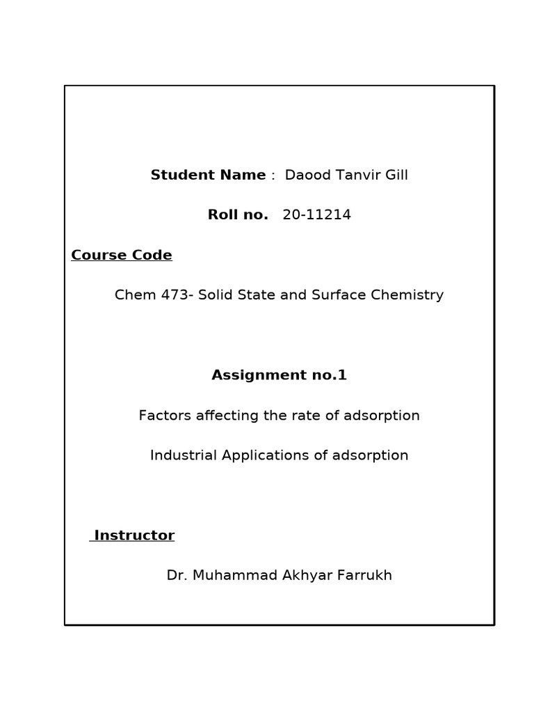 Factors affecting the rate of adsorption | PDF