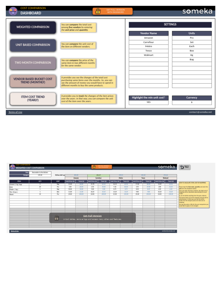 Cost-Comparison-Someka-Excel-Template-V2-Free-Version | PDF