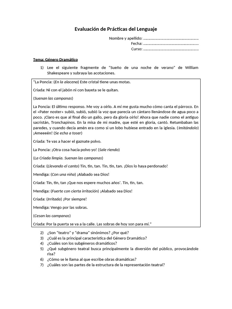 Evaluación de Prácticas Del Lenguaje | PDF