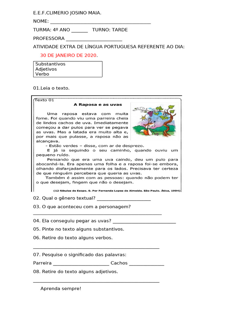 ATIVIDADE EXTRA 4º ano 30 | PDF