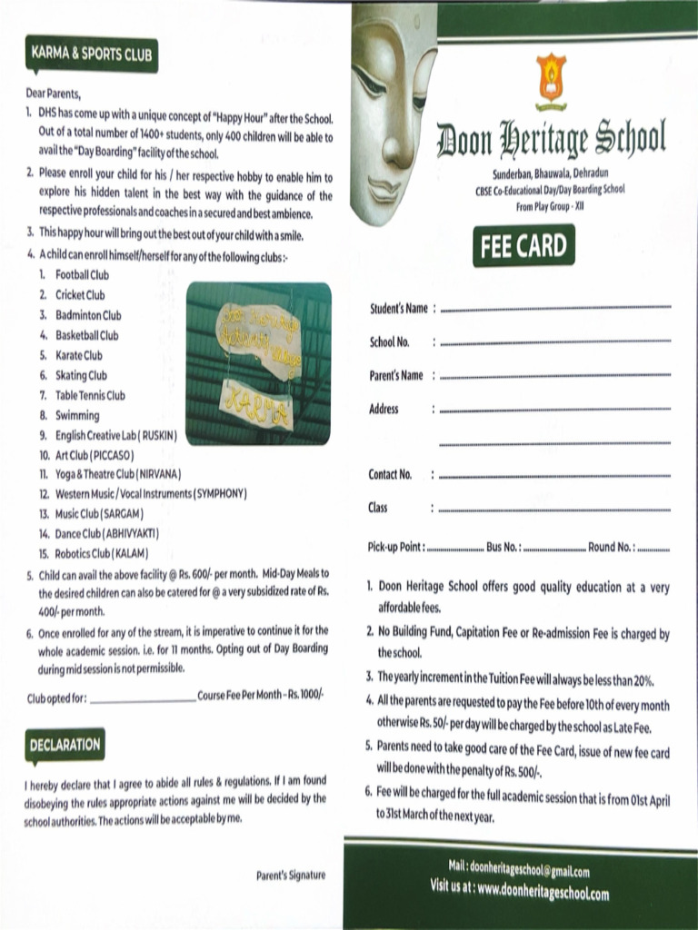 New Fee Card Junior 2024 | PDF