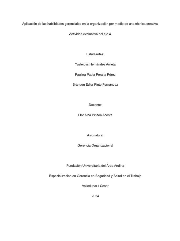 ACTIVIDAD EJE 4 - Gerencia Organizacional | PDF