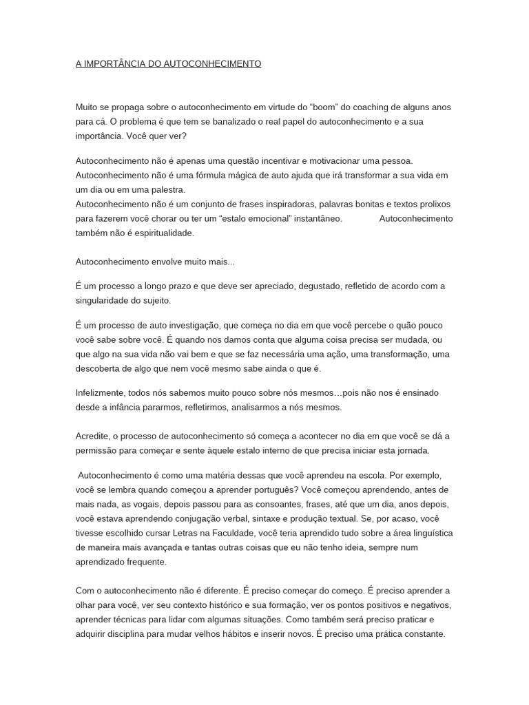 A Importância Do Autoconhecimento | PDF
