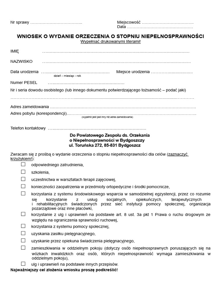 Wniosek o Wydanie Orzeczenia o Stopniu Niepełnosprawności-2 | PDF