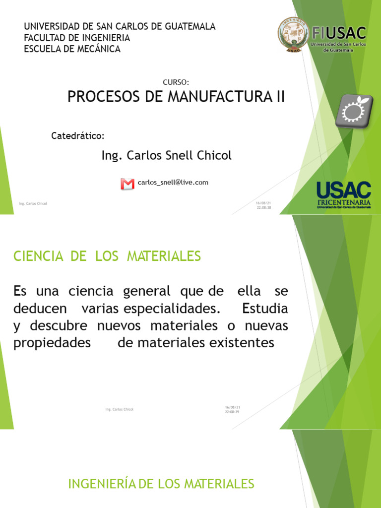 UNIDAD I Procesos de Manufactura II Ing Carlos Chicol Parte 1 | PDF