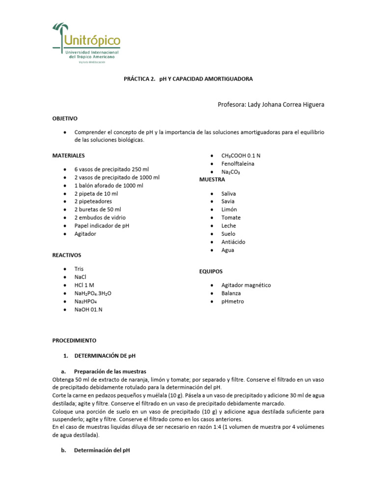 Práctica 2 pH y capacidad amortiguadora | PDF