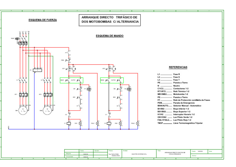 Arranque Directo Trifásico Doble Con Alternancia de Bombas - Esquema | PDF