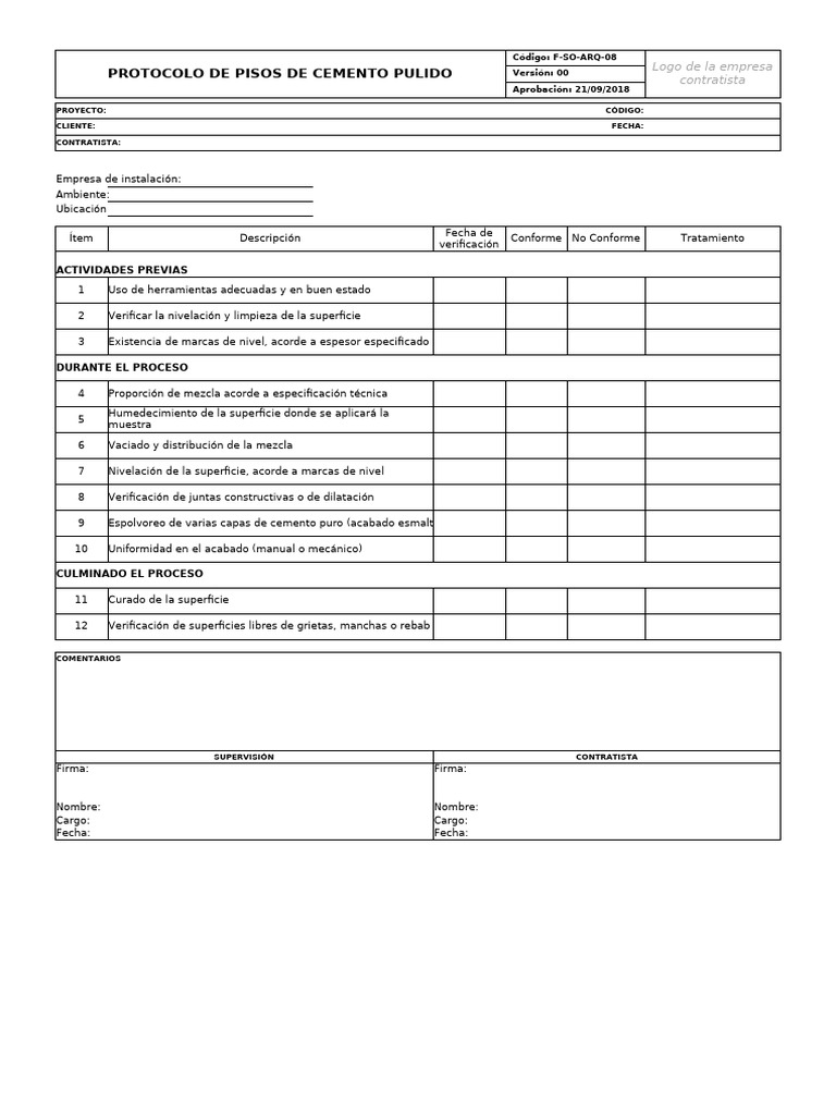 F-So-Arq-08 Protocolo de Pisos de Cemento Pulido | PDF