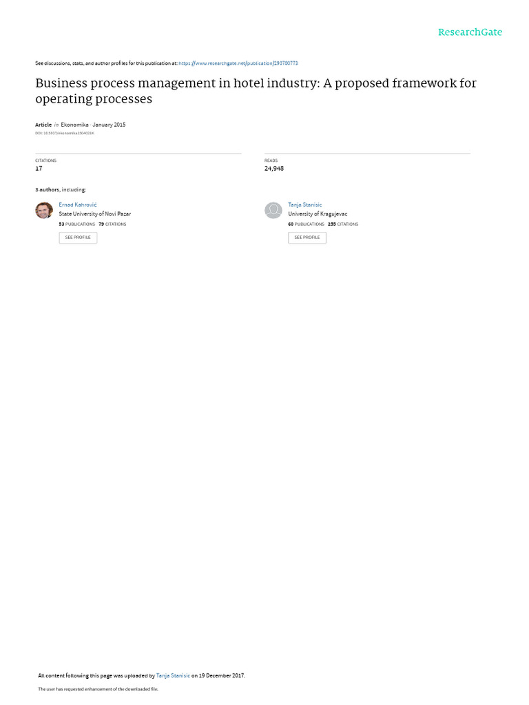 Business Process Management in Hotel Industry: A Proposed Framework For ...