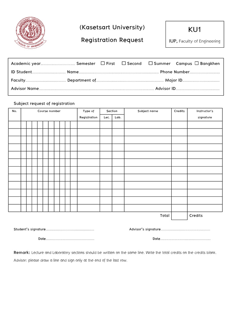 Registration Request KU1 Form | PDF