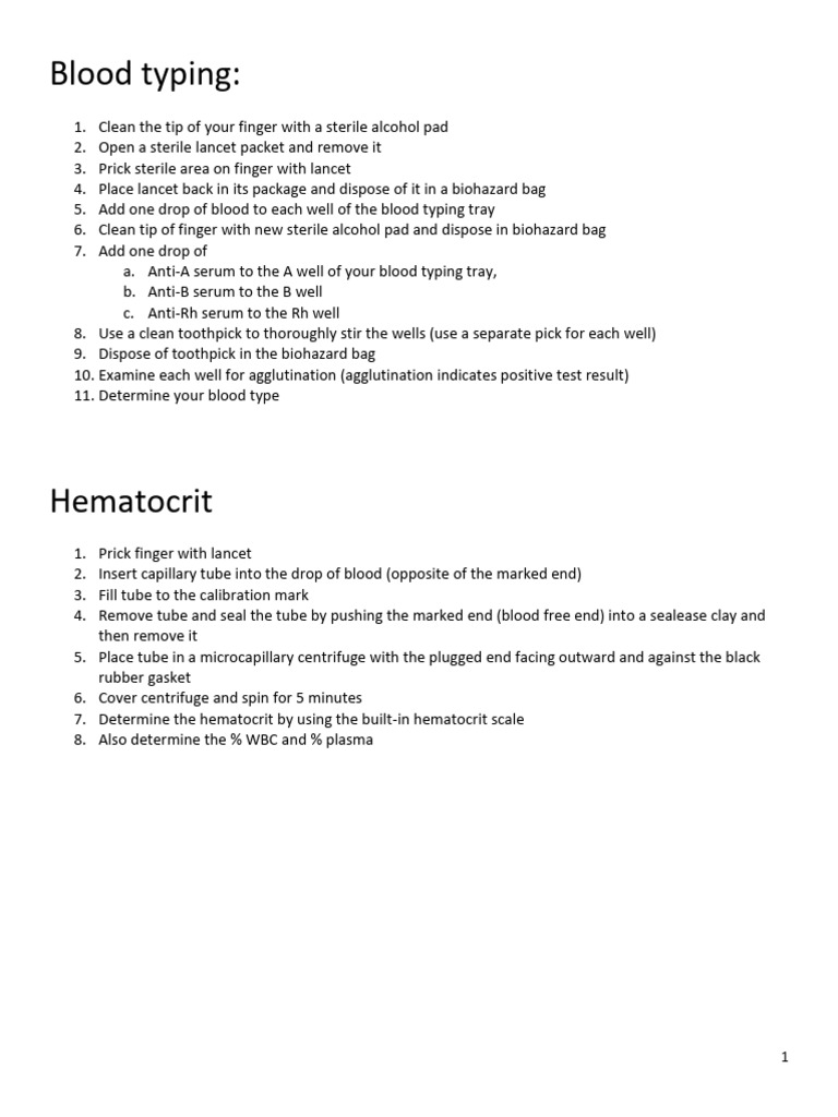 Lab 7-Blood Typing, RBC Counting and Hematocrit Lab | PDF