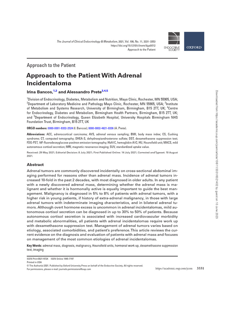 1) Approach To The Patient With Adrenal Incidentaloma | PDF