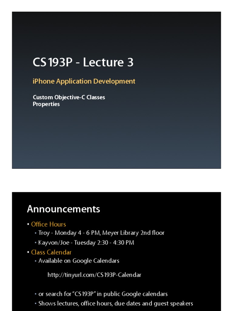 Standford CS 193P: 03-Custom Classes | PDF | Objective C | Class (Computer Programming)