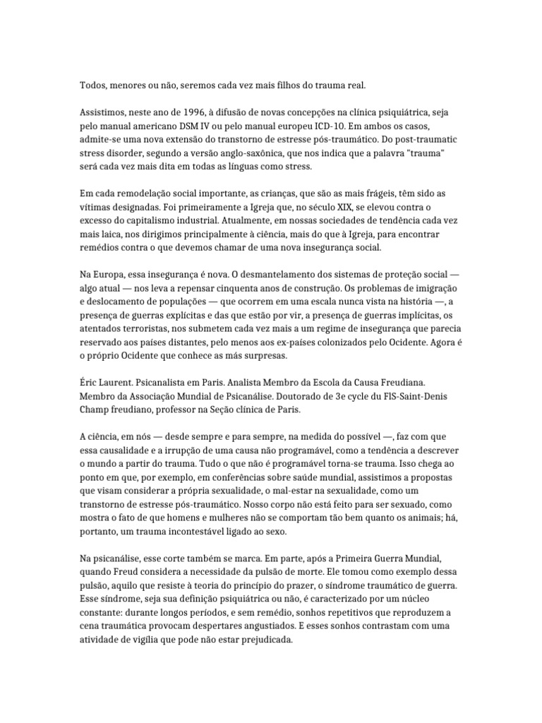 Eric Laurent Hijos Del Trauma Traduzido Completo | PDF