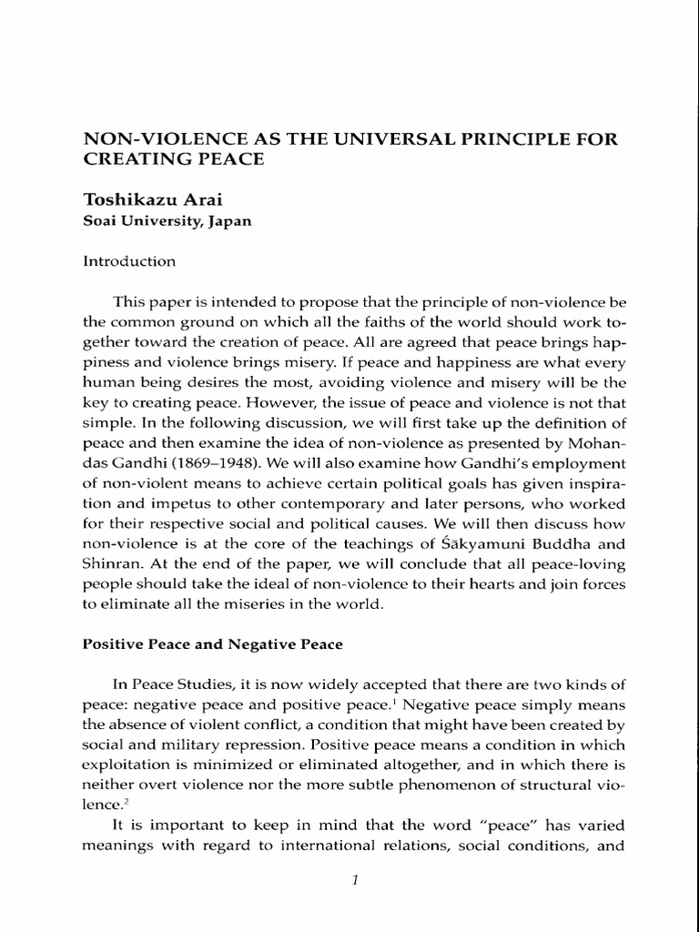 Non-Violence As The Universal Principle For Creating Peace | PDF