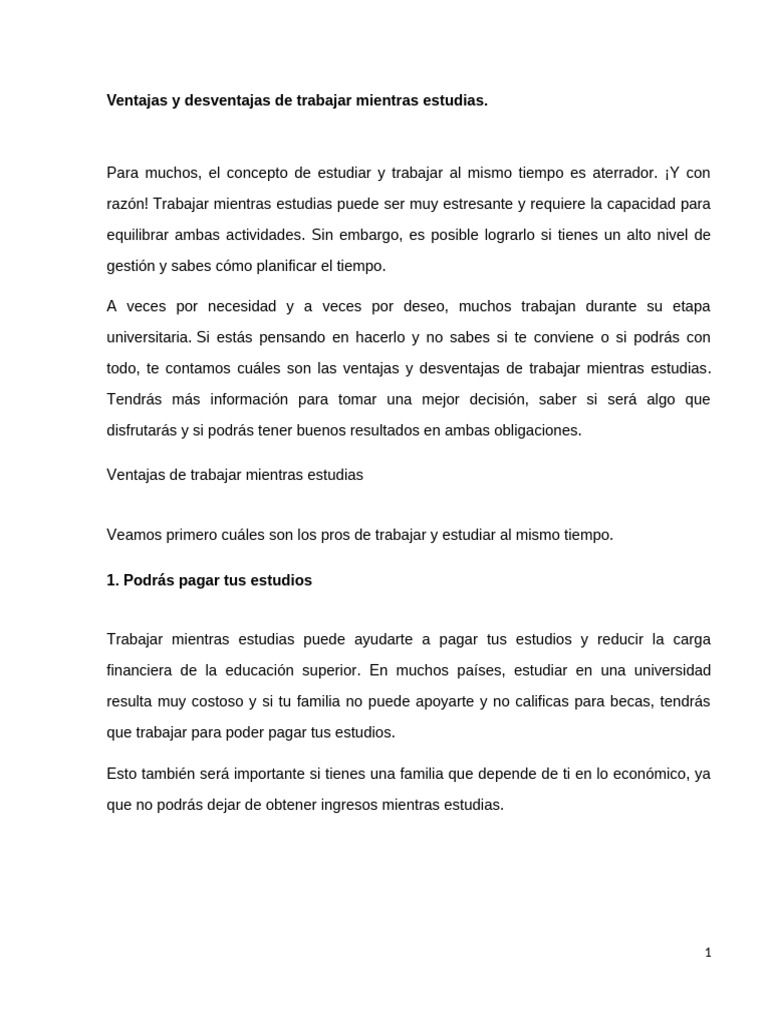 Ventajas y Desventajas de Trabajar Mientras Estudias | PDF
