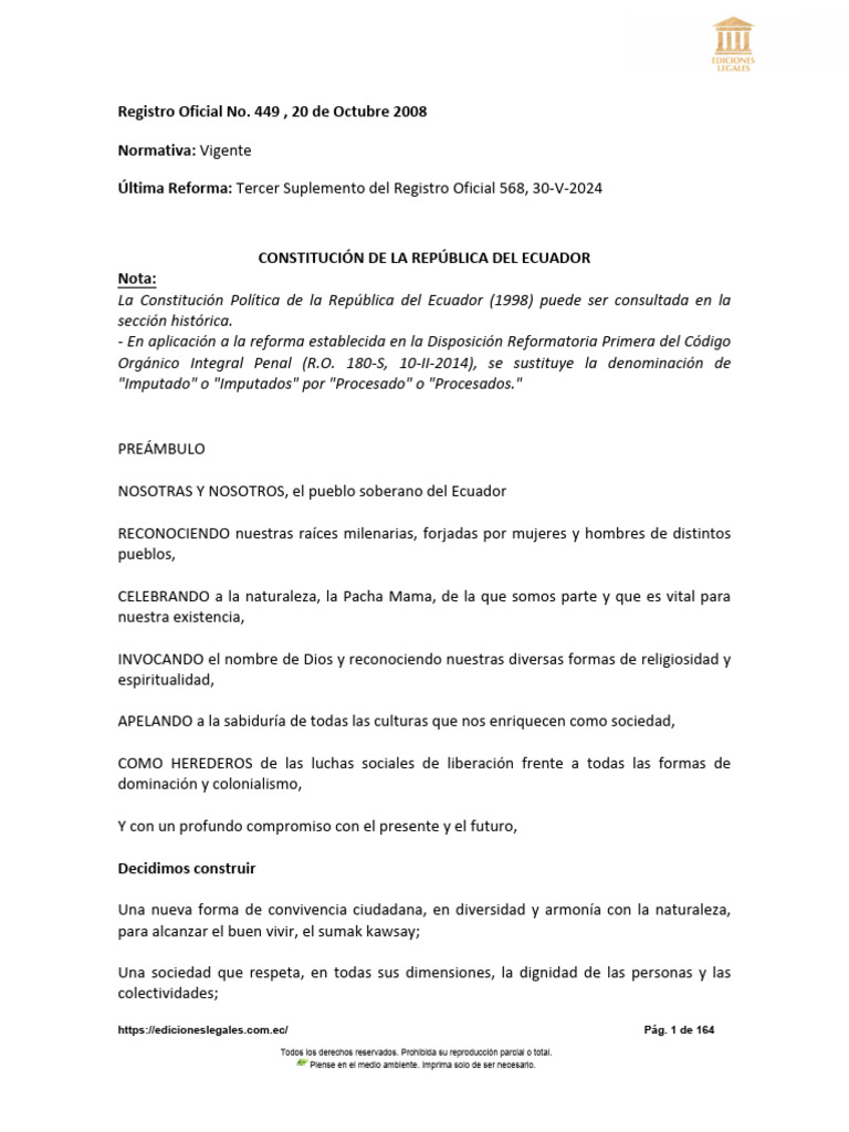CompletosSinConcordanciaspdf1 - CONSTITUCIÃ N DE LA REPÃ BLICA DEL ECUADOR | PDF