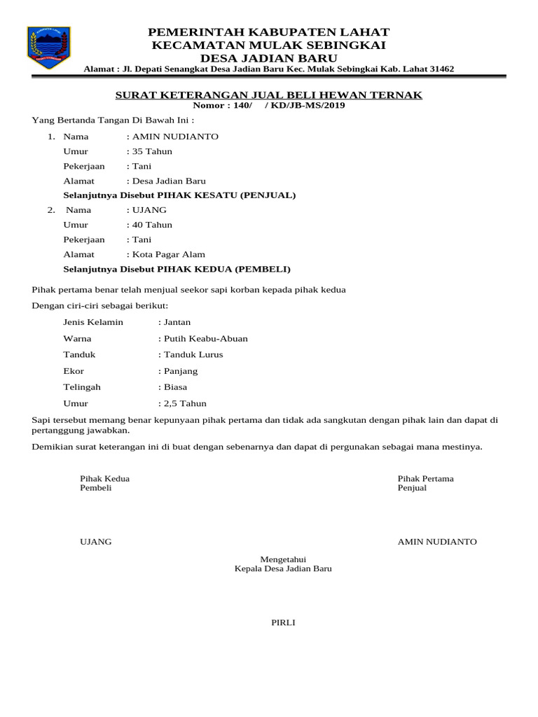 Surat Jual Beli Ternak | PDF Surat Jual Beli Ternak | PDF