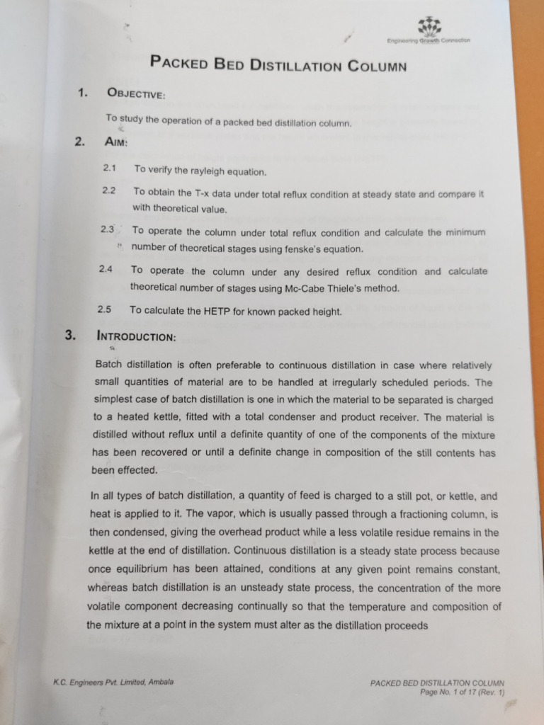 Packed Bed Distillation Column | PDF