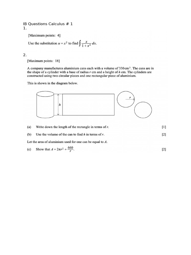 IB Questions Calculus 1 | PDF