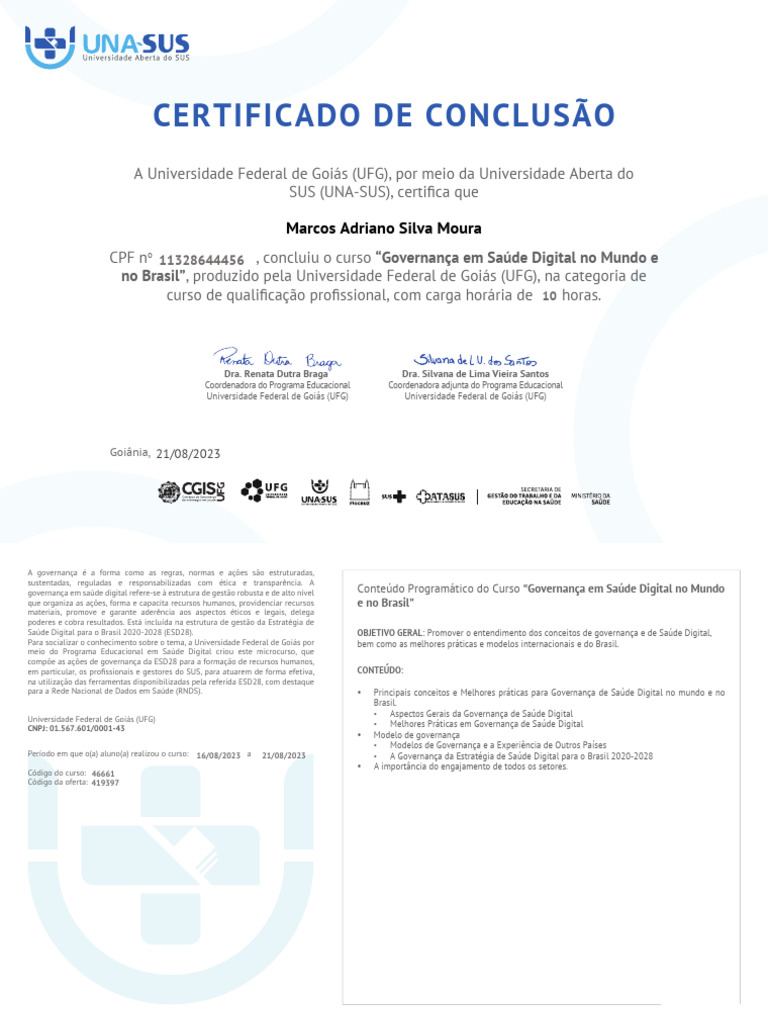 Certificado Governanca em Saude | PDF