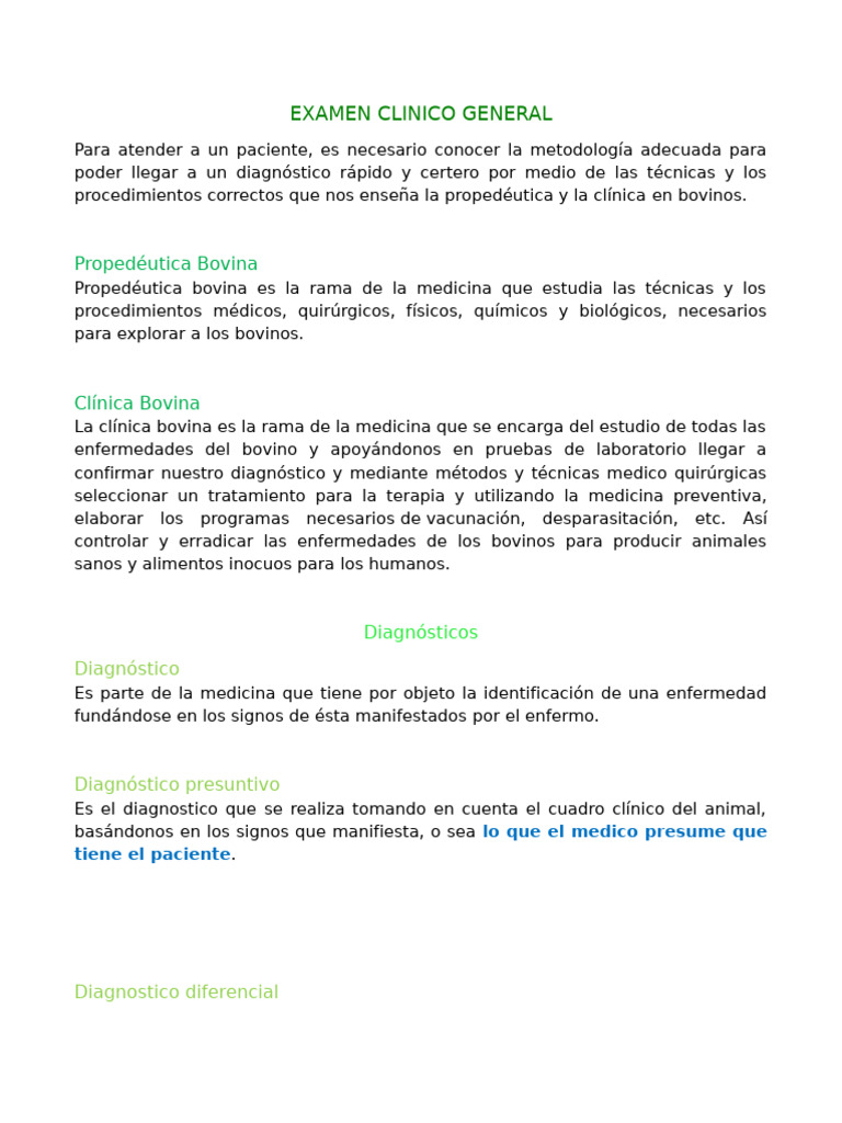Notas Examen Clínico General en Bovinos | PDF