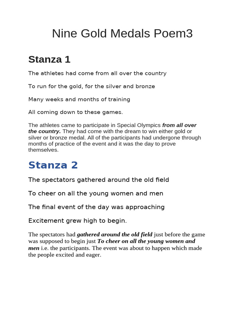 Nine Gold Medals Poem3 | PDF