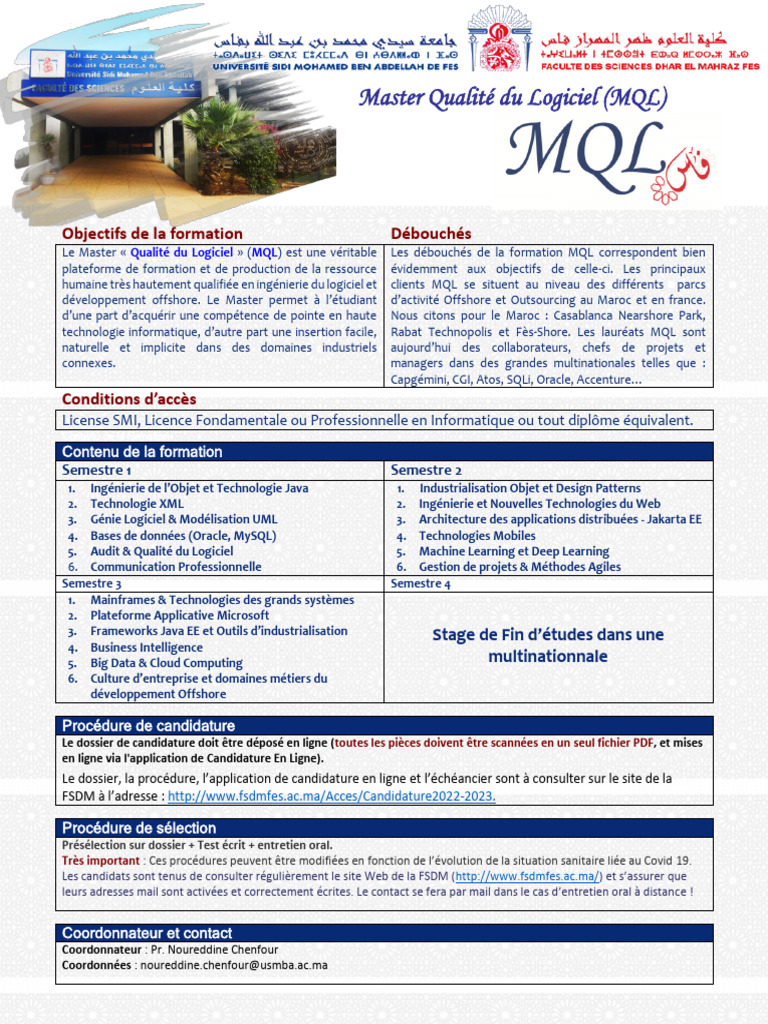 Master Qualité Du Logiciel (MQL) : Objectifs de La Formation Débouchés | PDF