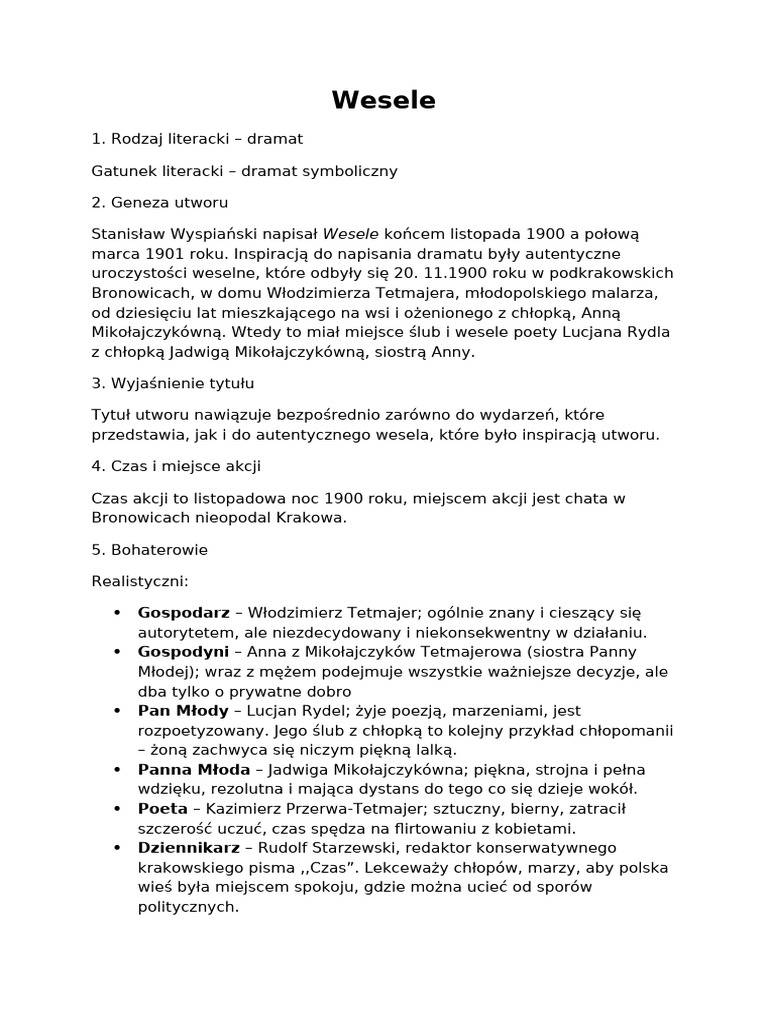 Wesele - Notatka | PDF