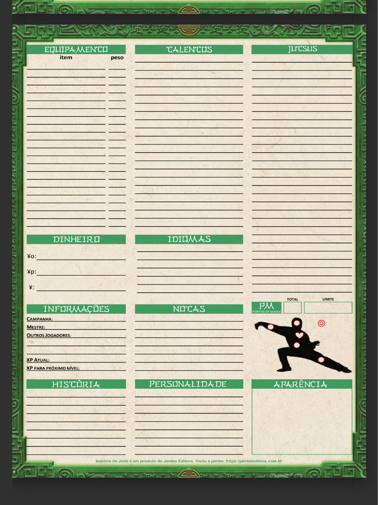 Imperio de Jade - Ficha de Personagem - 2pp - PDF | PDF