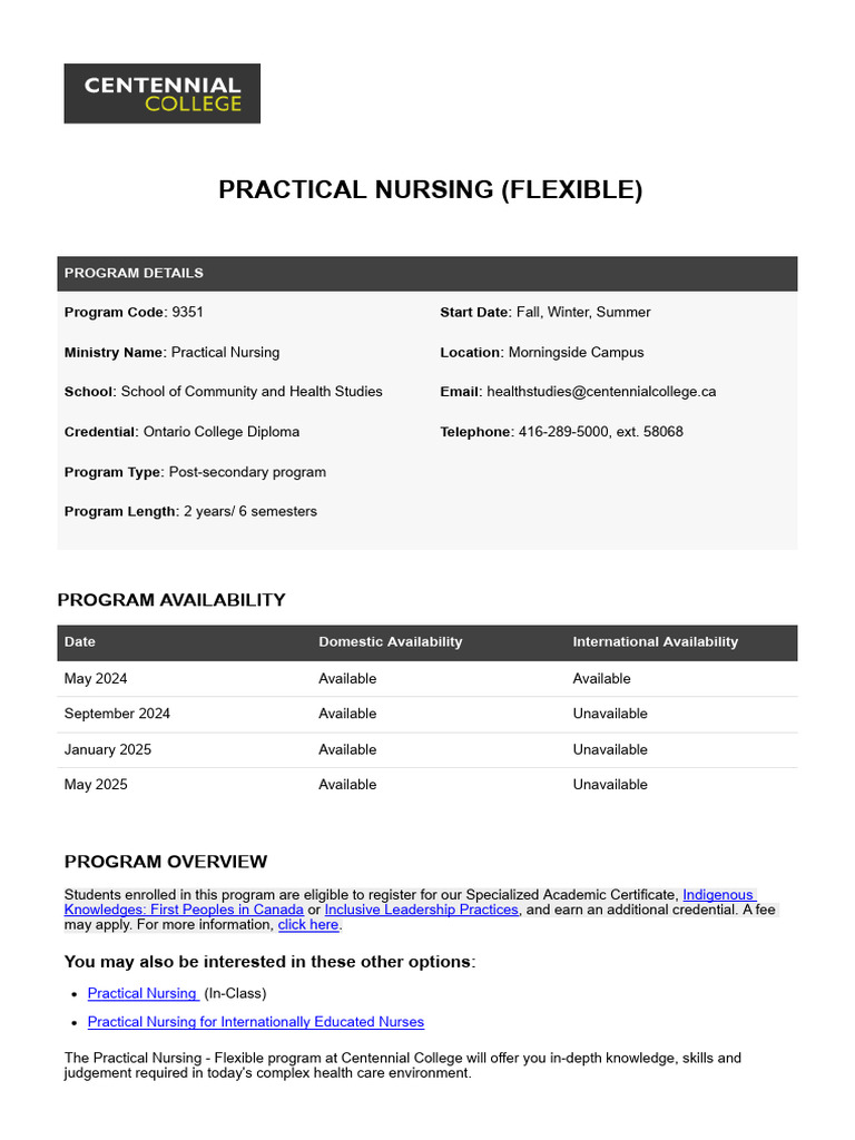 Centennial College Practical Nursing Flex | PDF | Nursing | University ...