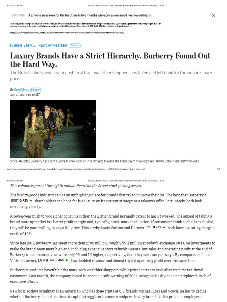 Luxury Brands Have A Strict Hierarchy. Burberry Found Out The Hard Way ...