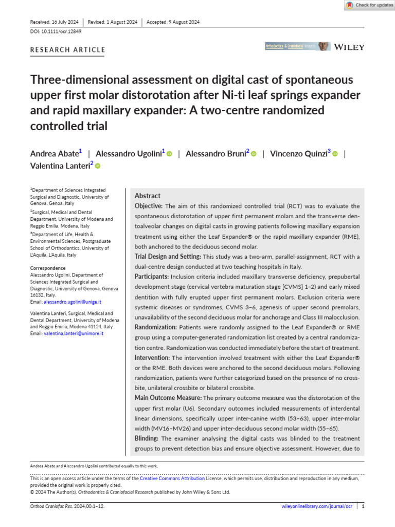 Orthod Craniofacial Res - 2024 - Abate - Three Dimensional Assessment ...