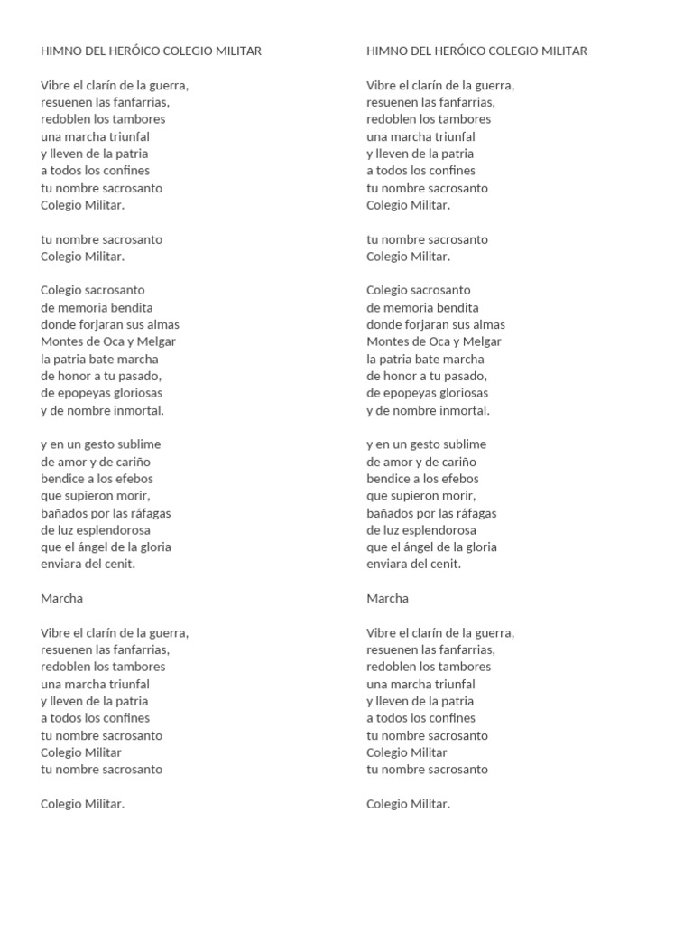 Himno Del Heróico Colegio Militar | PDF