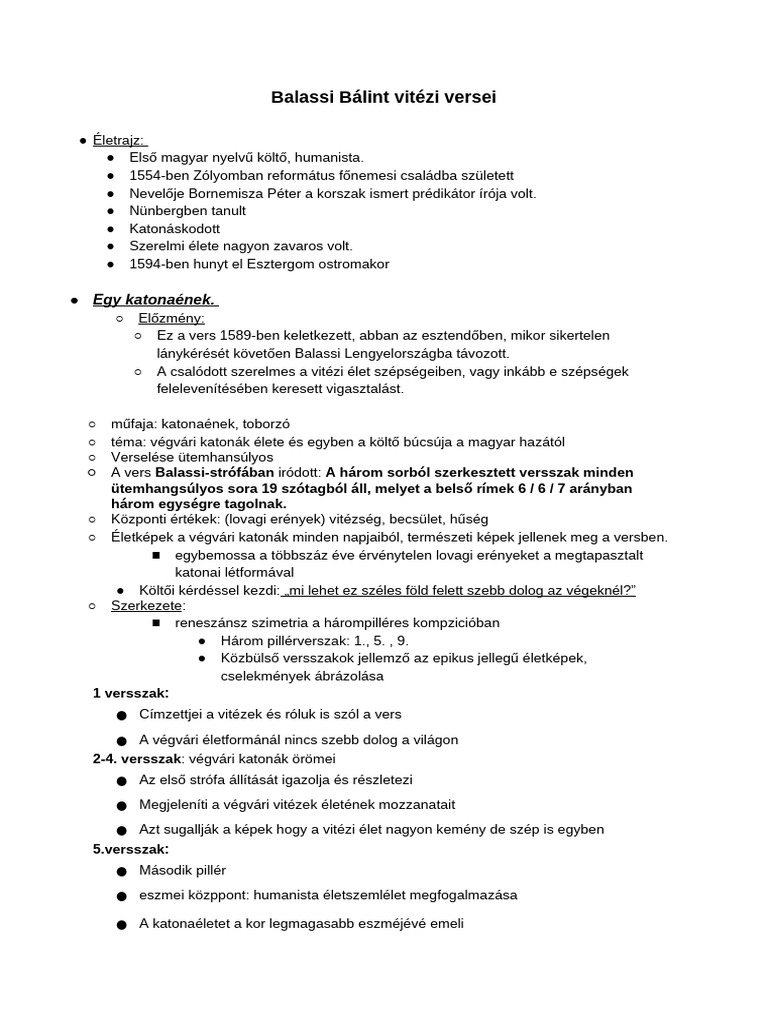 Balassi Bálint Vitézi Versei | PDF