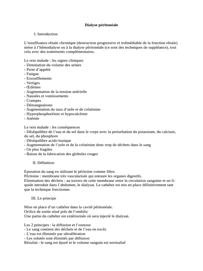Dialyse Péritonéale Cours Ifsi | PDF