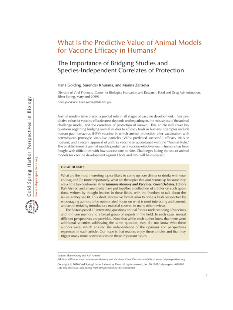 What Is The Predictive Value of Animal Models For Vaccine Efficacy in ...