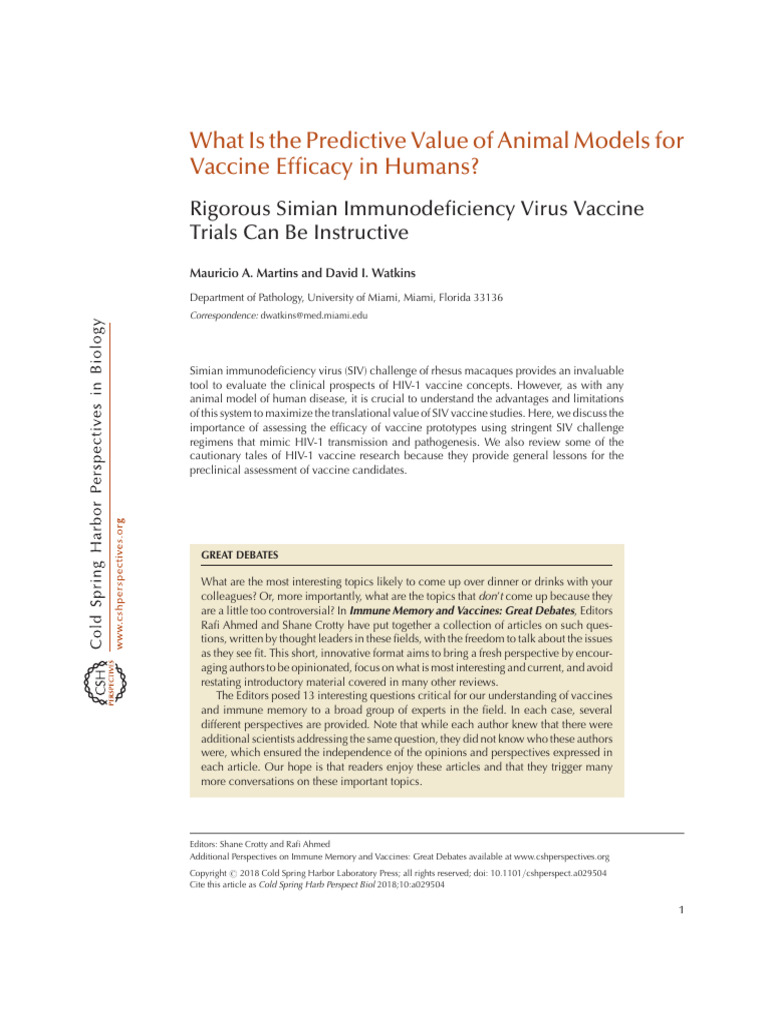 What Is The Predictive Value of Animal Models For Vaccine Efficacy in ...