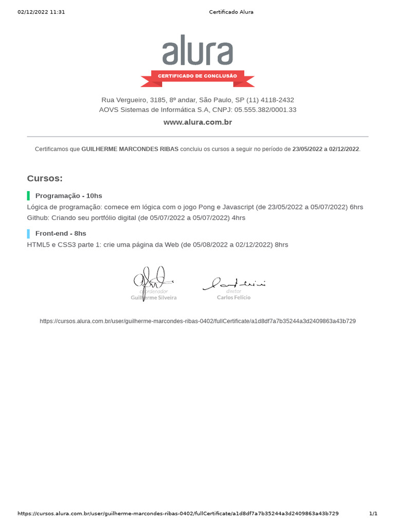 Certificado Alura | PDF