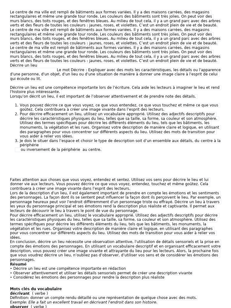 Lecon Décrire Un Lieu | PDF