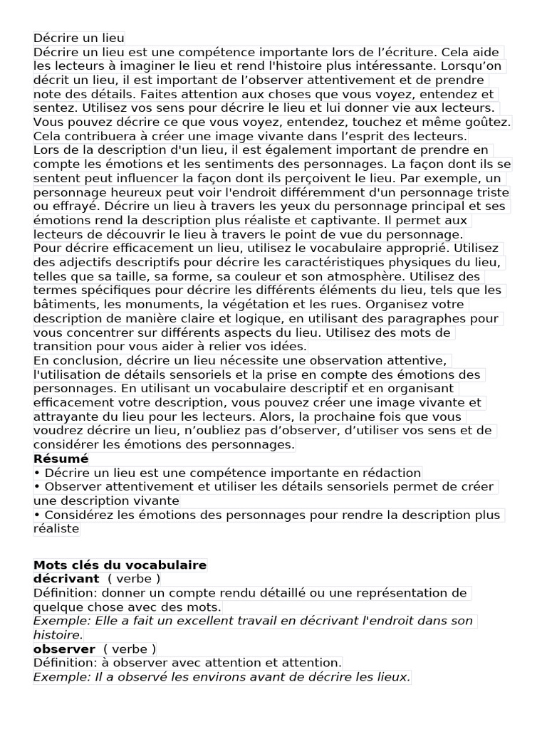 Décrire Un Lieu | PDF