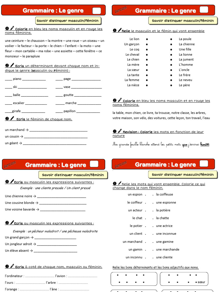 Exercices sur le genre des noms | PDF