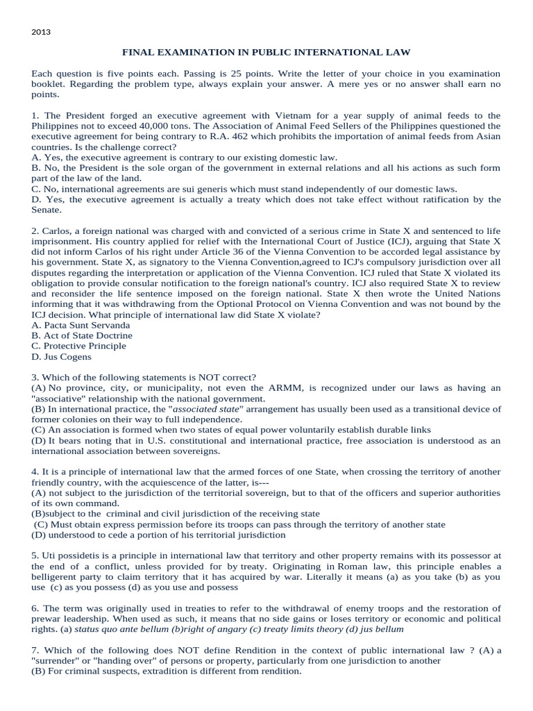 Final Examination in Public International Law | PDF