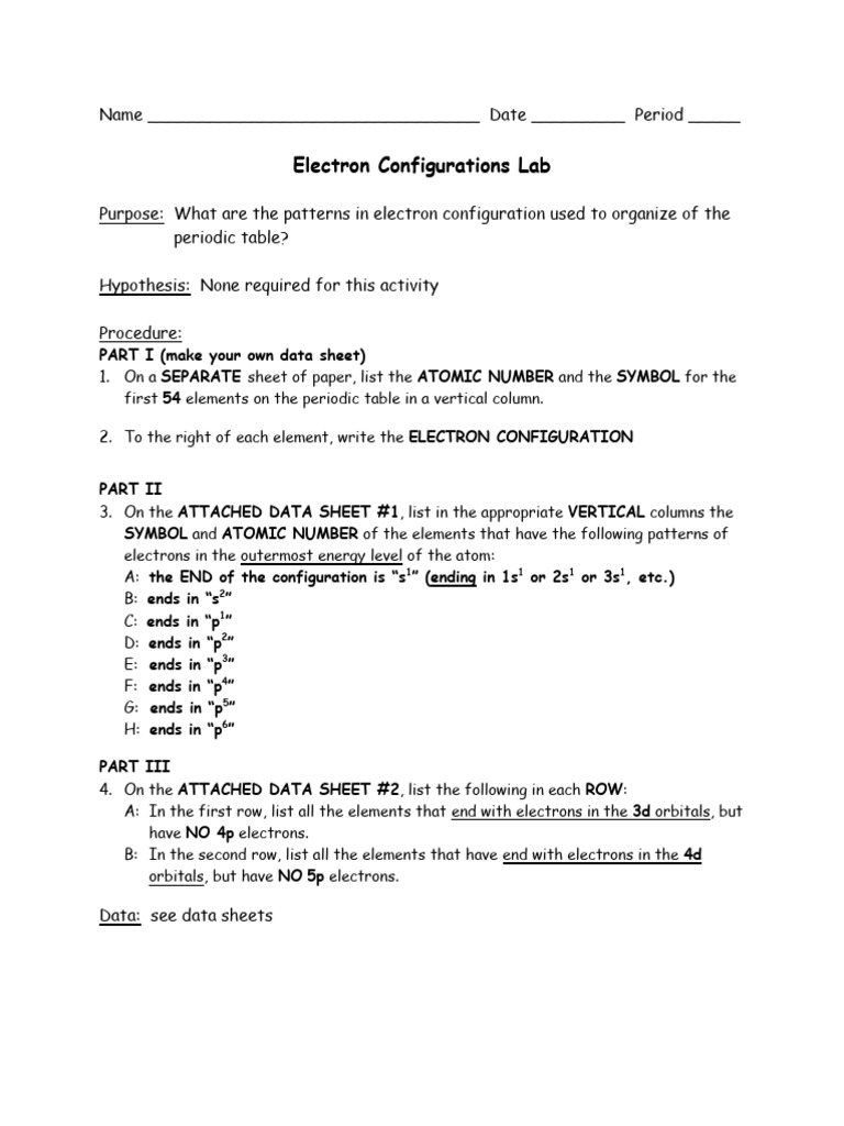 Electron Configuration Lab Activity | PDF