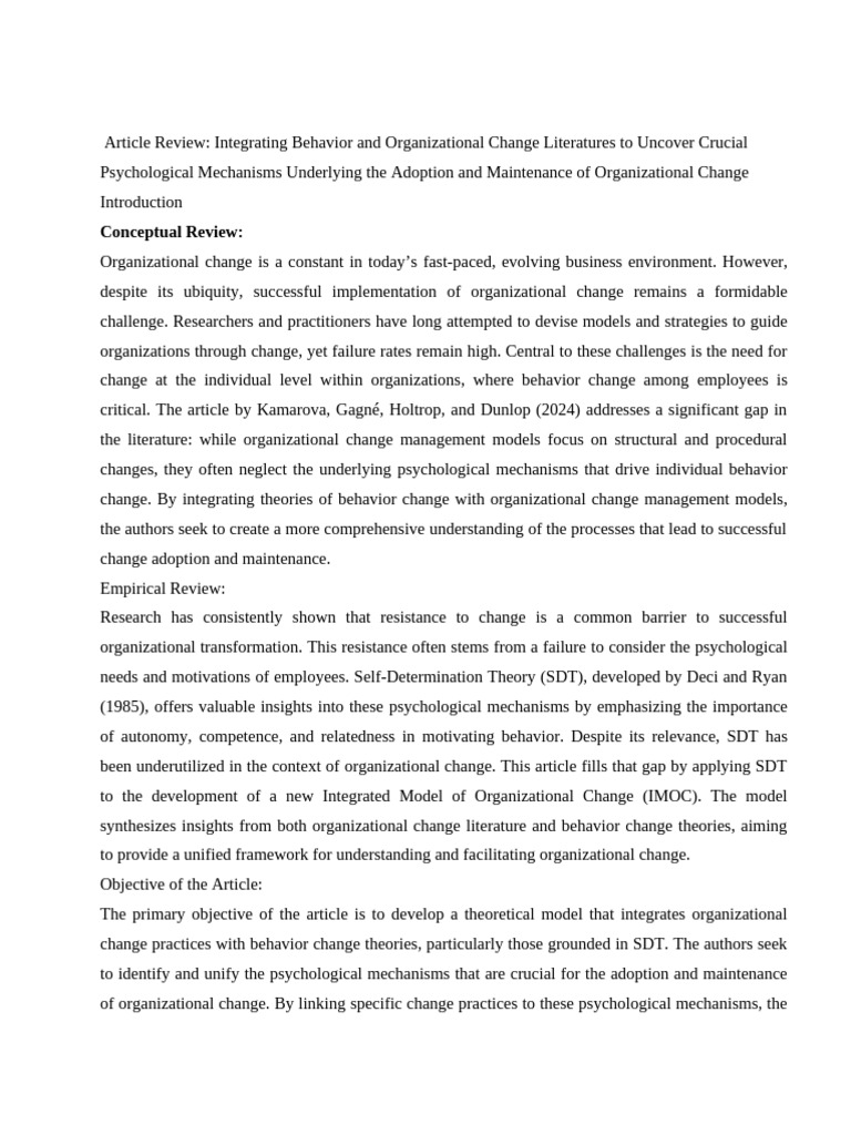 Kelifa A.OB ARTICLE REVIEW | PDF | Organizational Behavior | Psychology