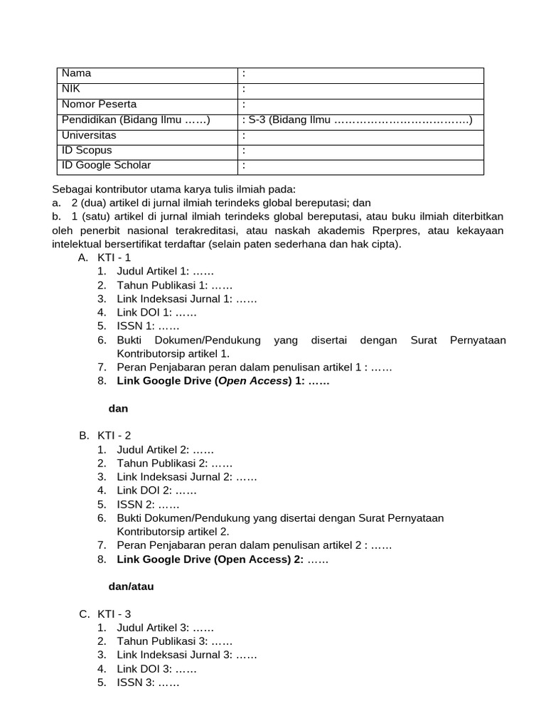 Format HKM CPNS JF Peneliti Muda 2024 | PDF