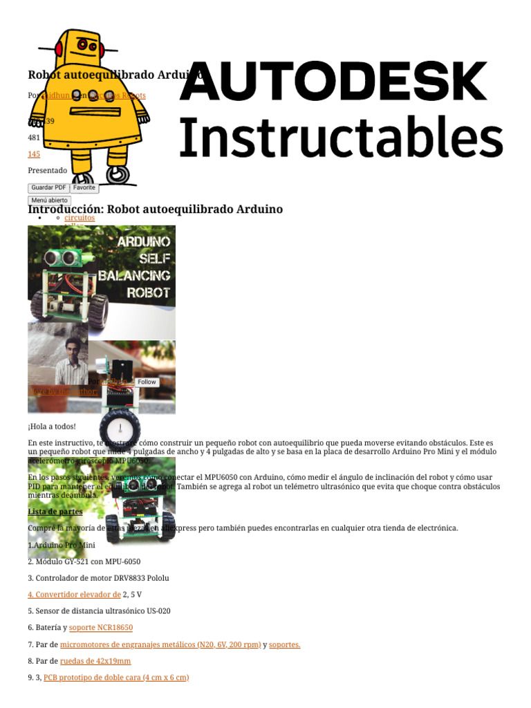 Robot Autoequilibrado Arduino - 10 Pasos (Con Imágenes) - Instructables | PDF