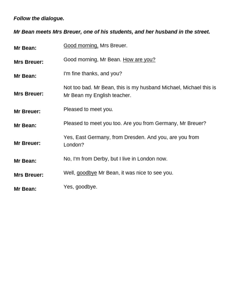 Greetings and Farewells Dialogue | PDF